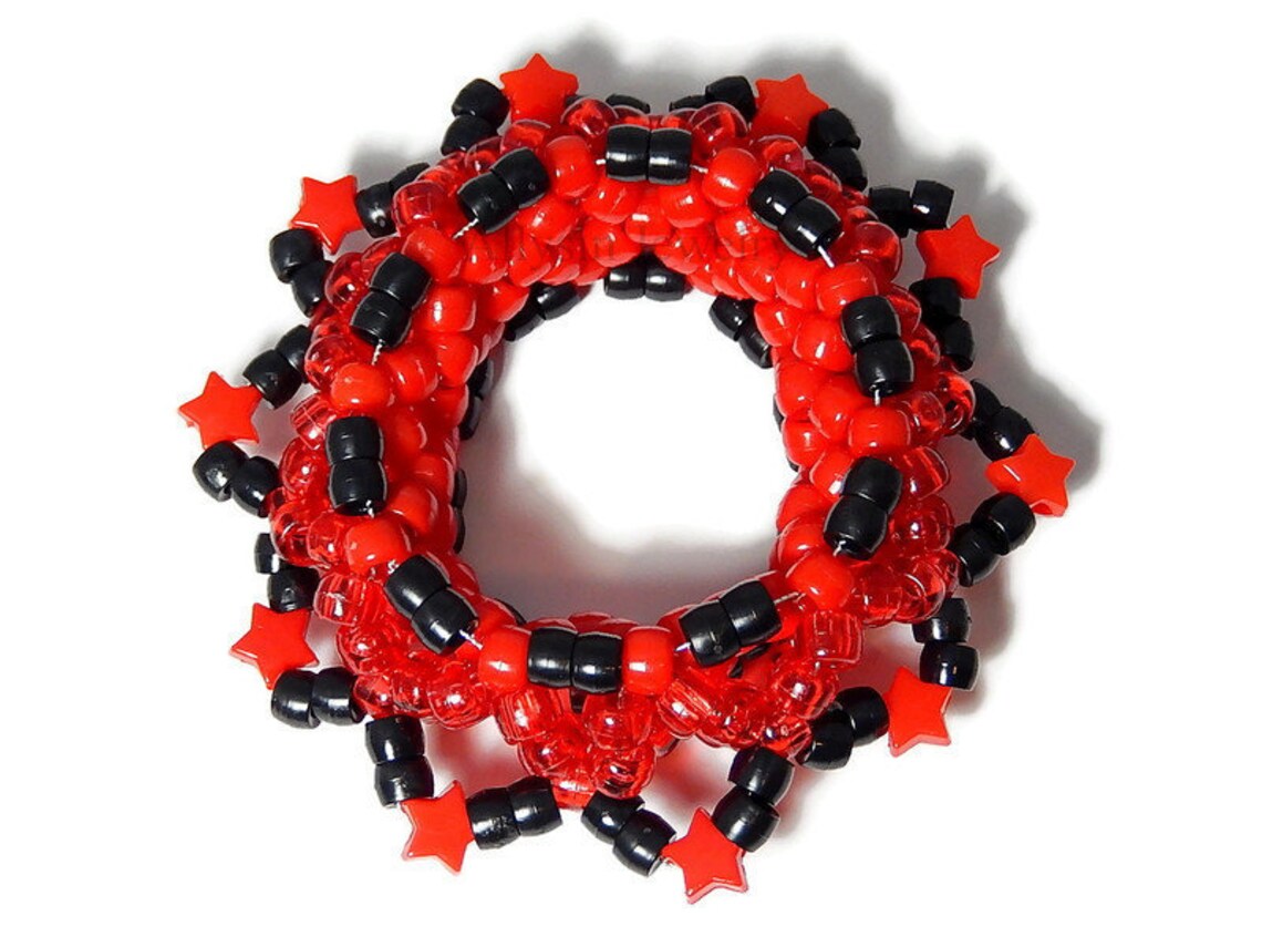 3D Red Kandi Cuff, Stars, Disc Bracelet, Rave Plur Kandi - Etsy