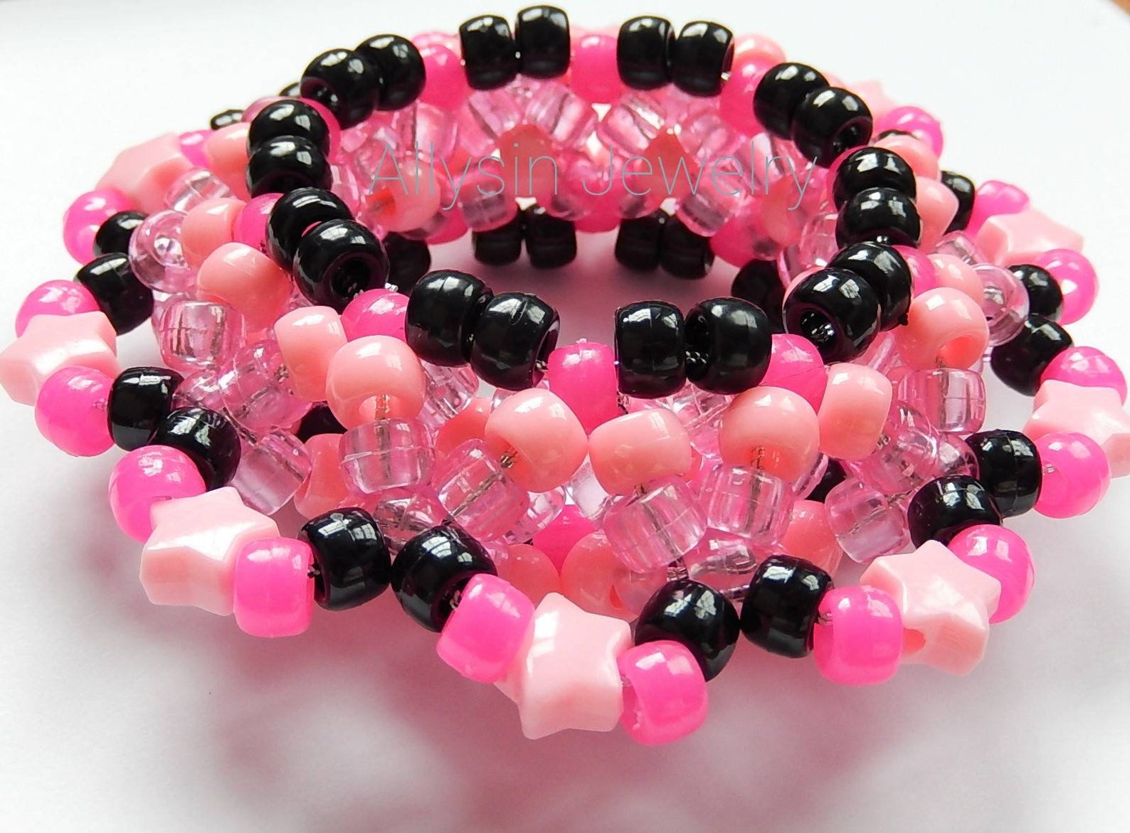 3D Pink Kandi Cuff, Stars, Disc Bracelet, Rave Plur Kandi - Etsy