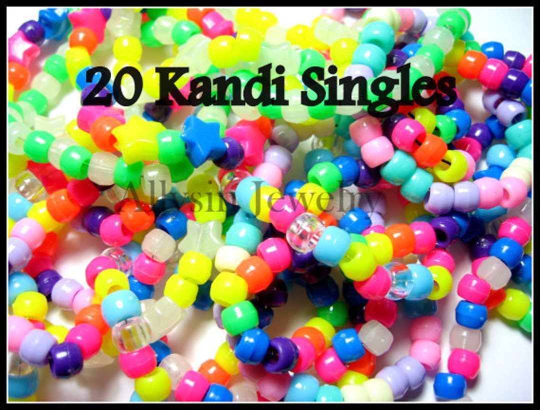 Kandi Singles, Kandy Bracelet Lot, Neon Rainbow Rave Plur Jewelry, 20 ...