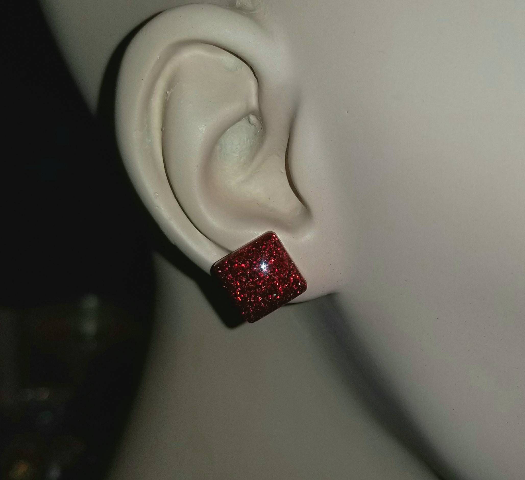 Square Red Earrings Red Stud Earrings Resin Studs - Etsy Singapore