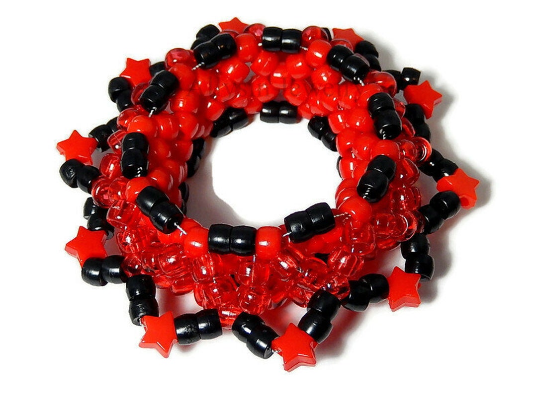 3D Red Kandi Cuff, Stars, Disc Bracelet, Rave Plur Kandi - Etsy