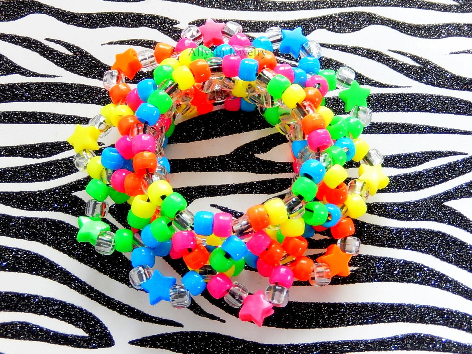 Neon Rainbow Kandi Cuff, Stars, 3D Disc Bracelet, Rave Plur Kandi - Etsy