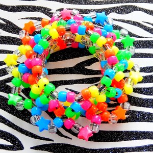 Neon Rainbow Kandi Cuff, Stars, 3D Disc Bracelet, Rave Plur Kandi - Etsy
