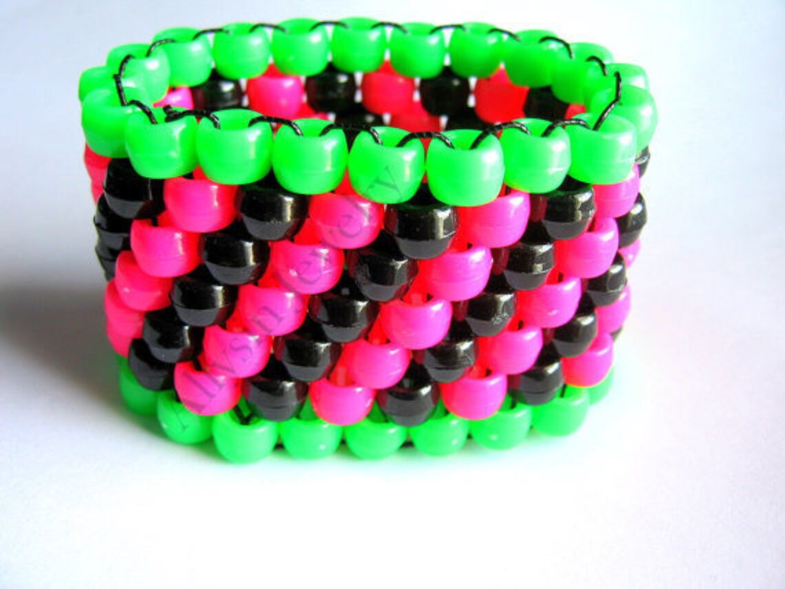 Pink Green Kandi Cuff Black Bracelet Watermelon Colors | Etsy