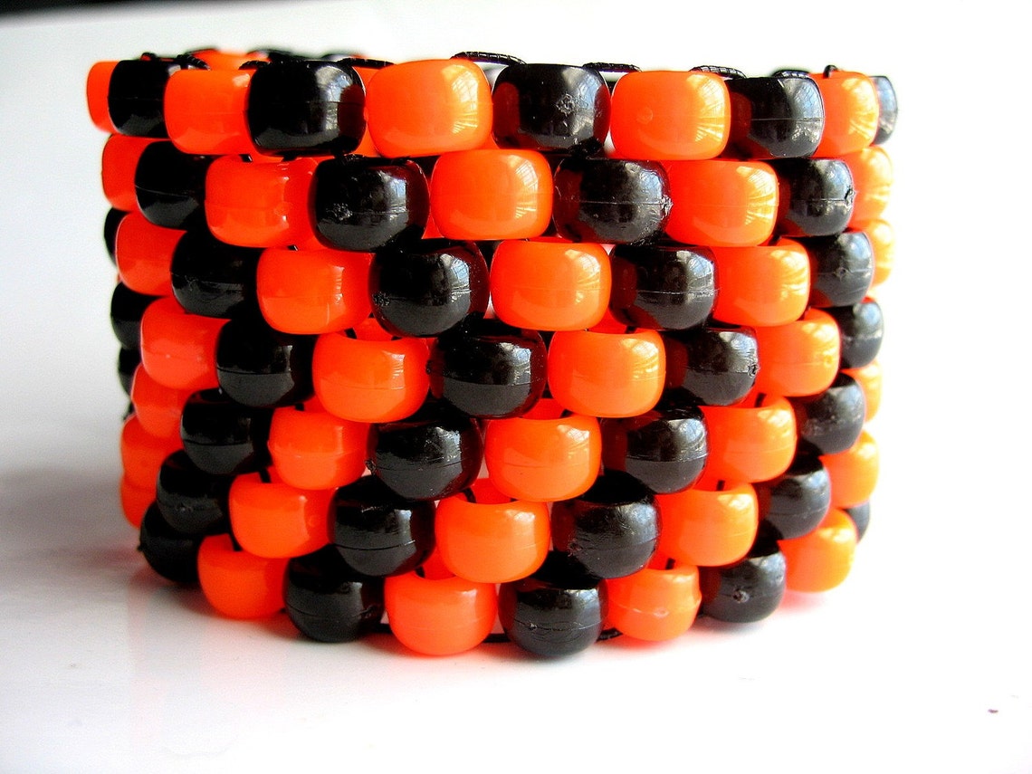 Orange Black Kandi Cuff Neon Bracelet Arrow Pattern Edm - Etsy
