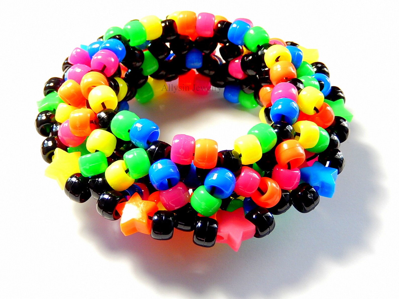 Black Rainbow Kandi Cuff, Stars, Neon 3D Disc Bracelet, Rave Plur - Etsy