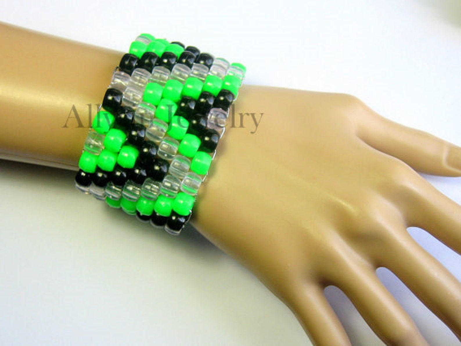 Neon Kandi Zig Zag Cuff Bracelet Green Zigzag Raver Plur Zig - Etsy