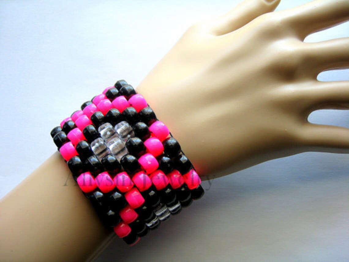 Kandi Cuff Hot Pink Black X Pattern Rave Plur - Etsy