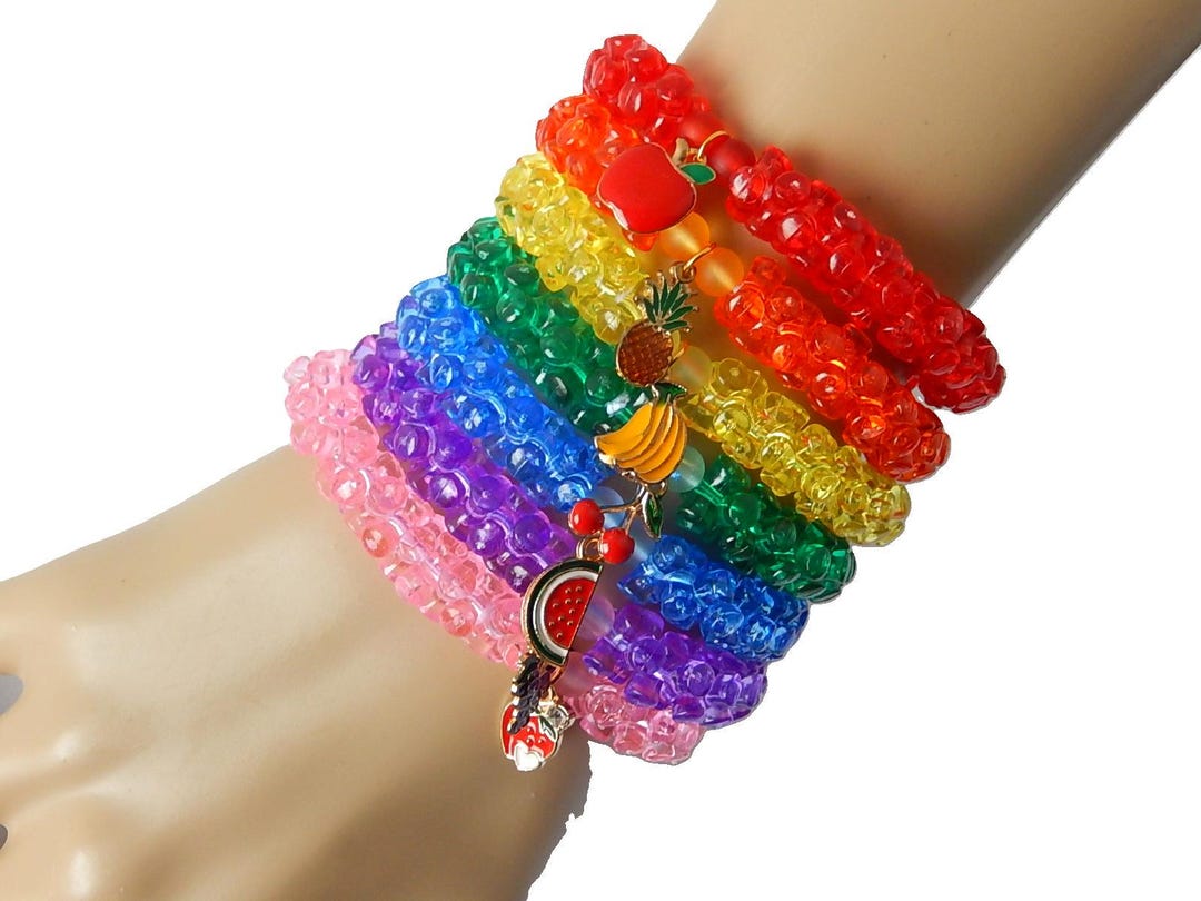 Rainbow Tribead Fruit Kandi Bracelets, Colorful Charm Bracelet Set ...