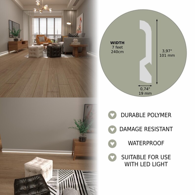 Led Floor Light Molding Baseboard, Accent Wall Molding, Flat Skirting ...