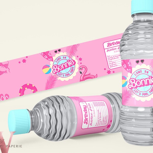 Water Bottle Label Girls Birthday Editable Digital Water Bottle Lable ...