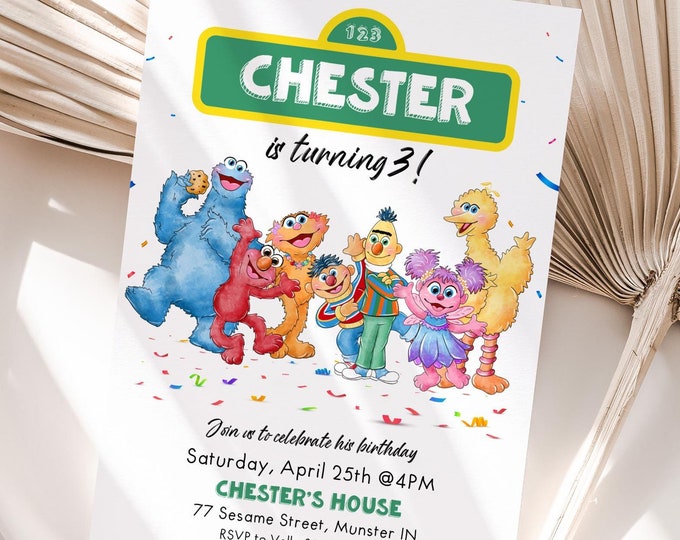 Editable Printable Sesame Street Birthday Invitation | Watercolor Boy ...