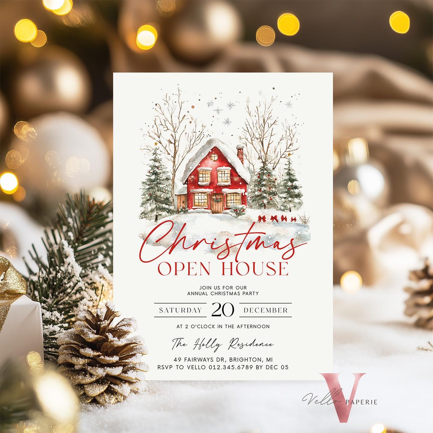 Editable Printable Cozy Christmas Open House Invitation | Neutral ...