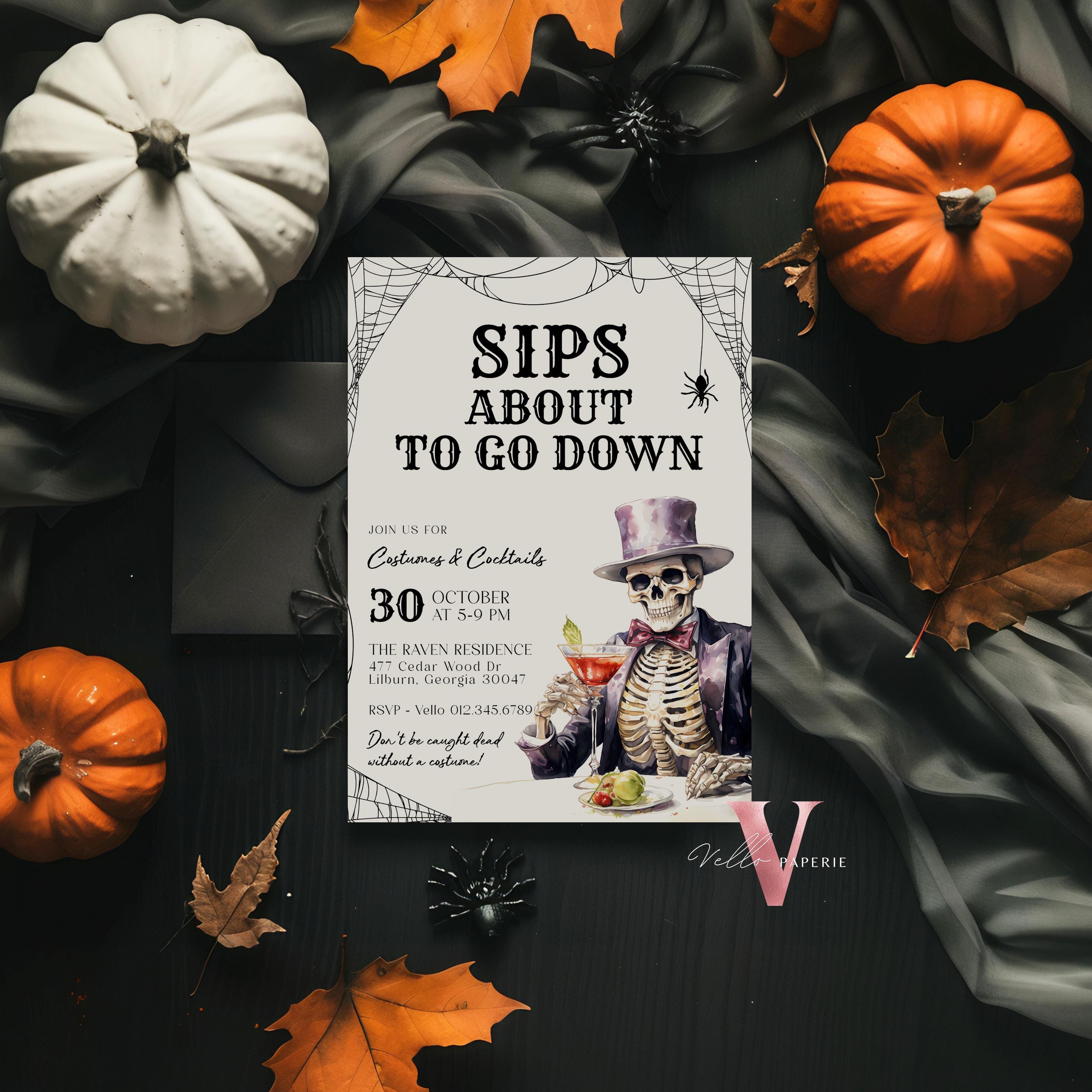 Editable Sips About to Go Down Invite | Elegant Costumes & Cocktails ...