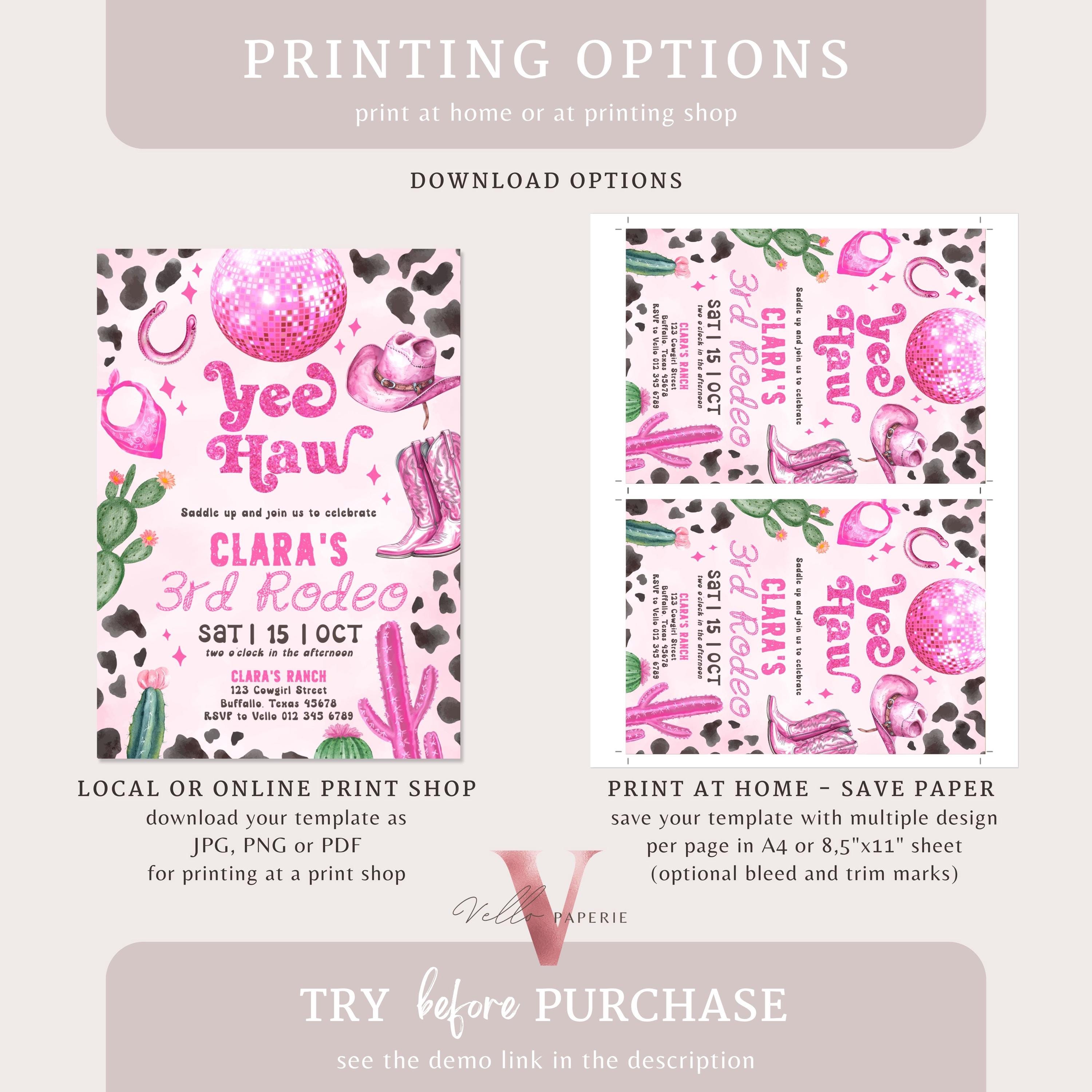 Editable Any AGE Space Cowgirl Birthday Invitation Pink Disco Cowgirl ...