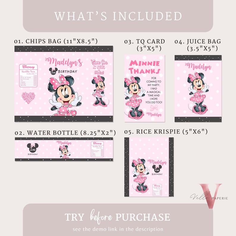 Editable Minnie Mouse Birthday Party Favors | ANY AGE Pink Minnie Party ...