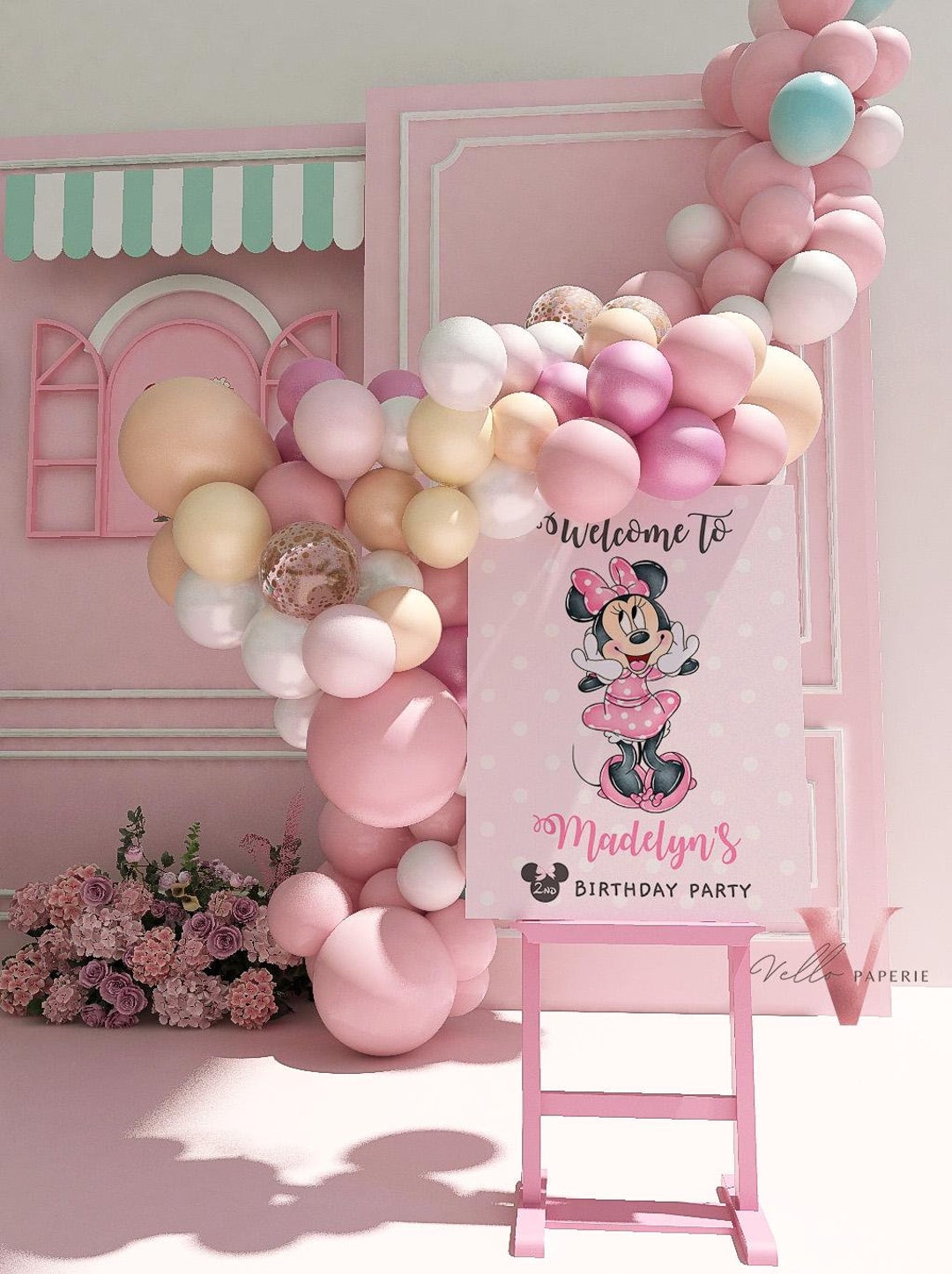 Editable Any Age Minnie Mouse Birthday Welcome Sign | Light Pink ...