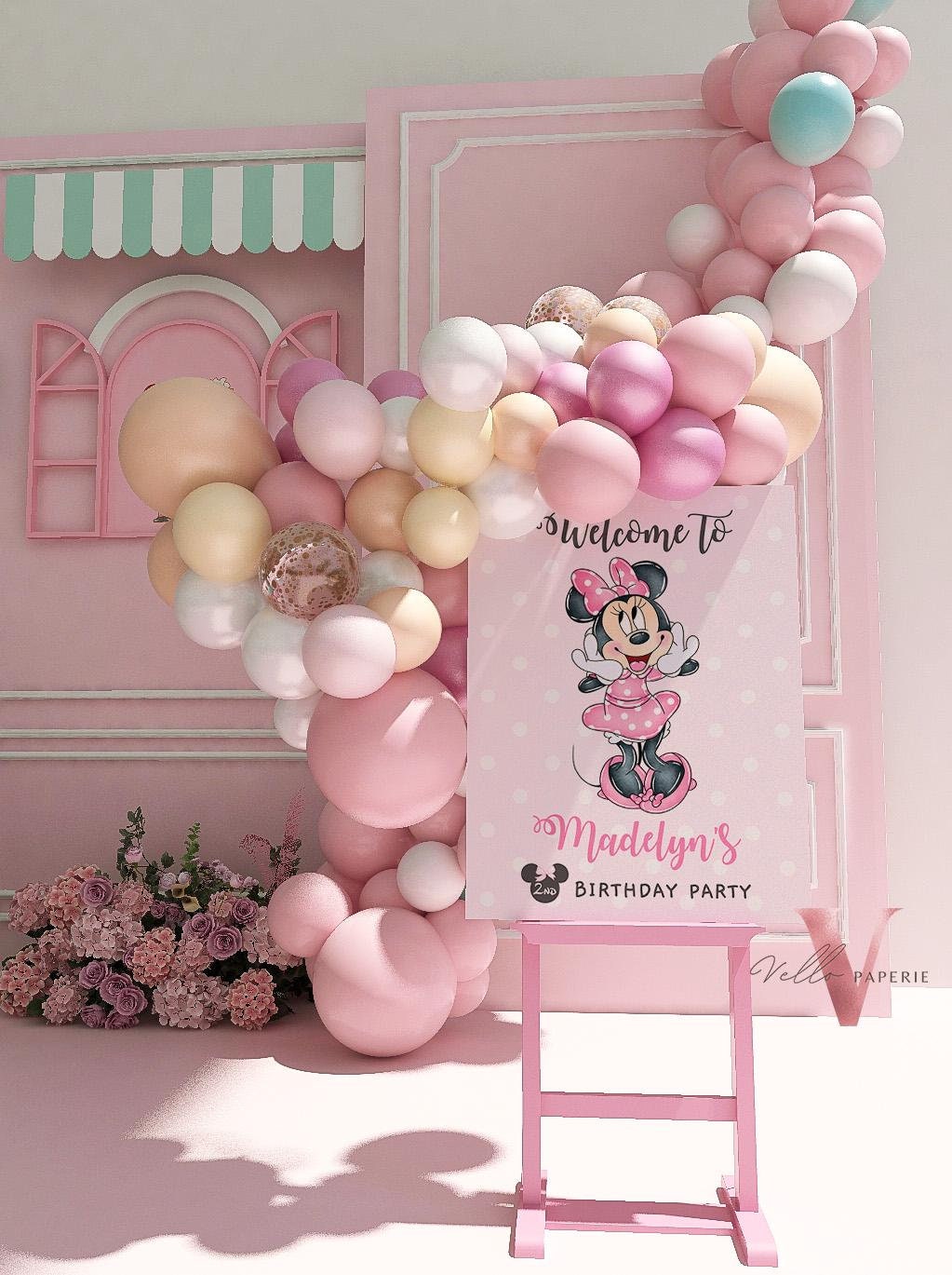 Editable Any Age Minnie Mouse Birthday Welcome Sign | Light Pink ...