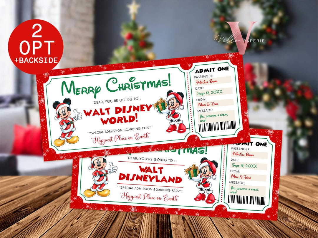 Editable Printable Christmas Disneyworld / Disneyland Ticket | Theme ...