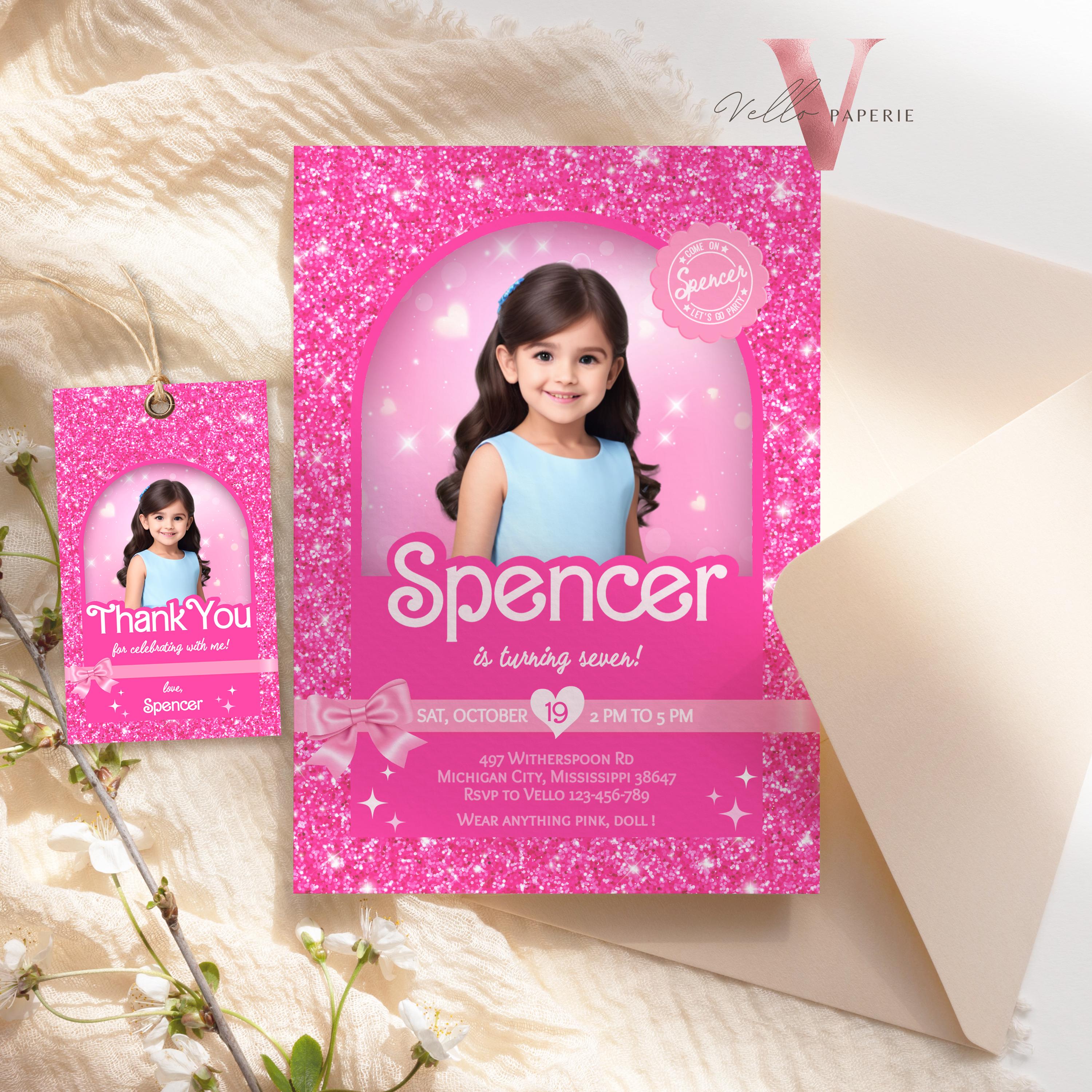 Selfie Pink Sparkle Fashion Doll Box Birthday Invitation, Editable ...