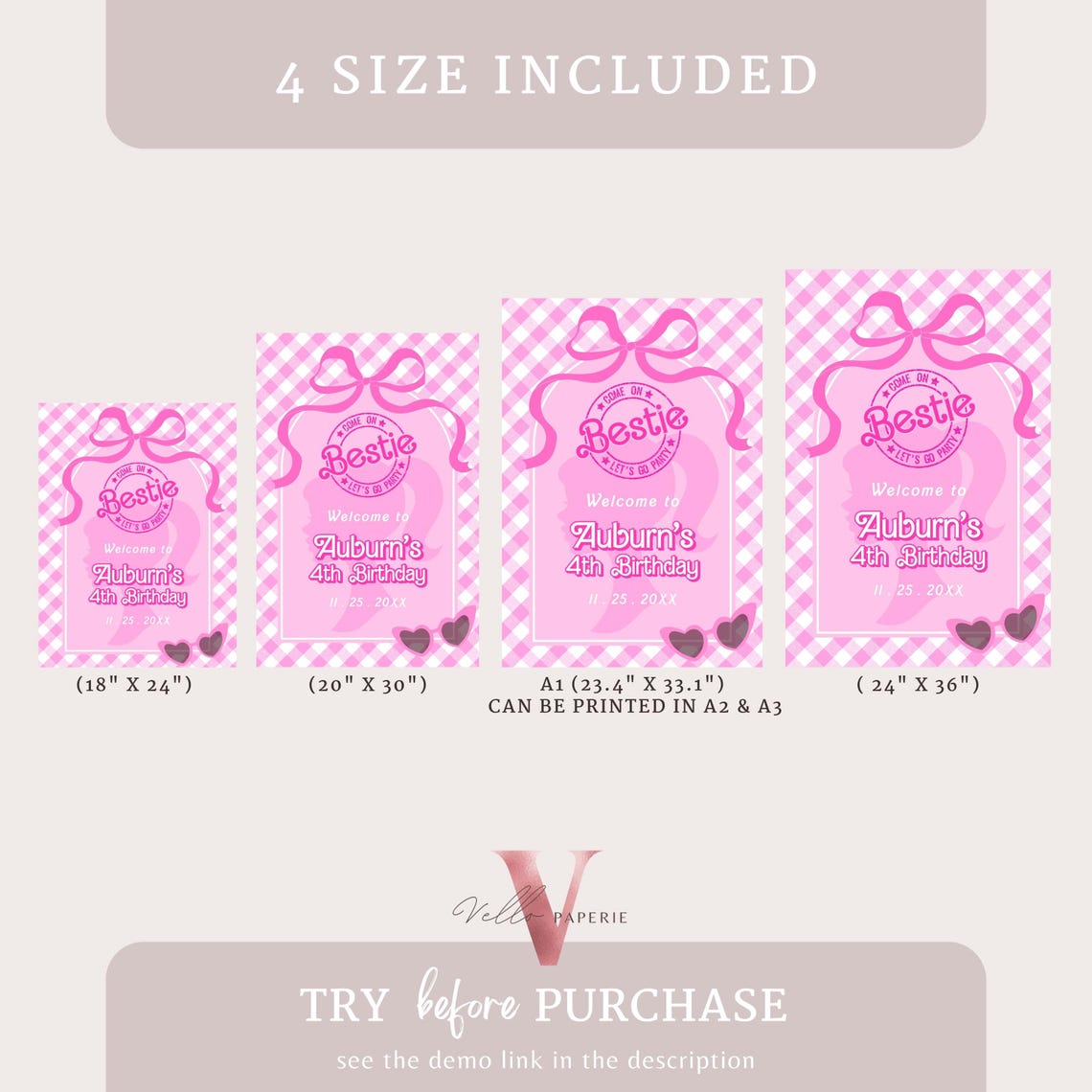 Editable bestie Glam Pink Fashion Doll Birthday Welcome Sign Cute ...