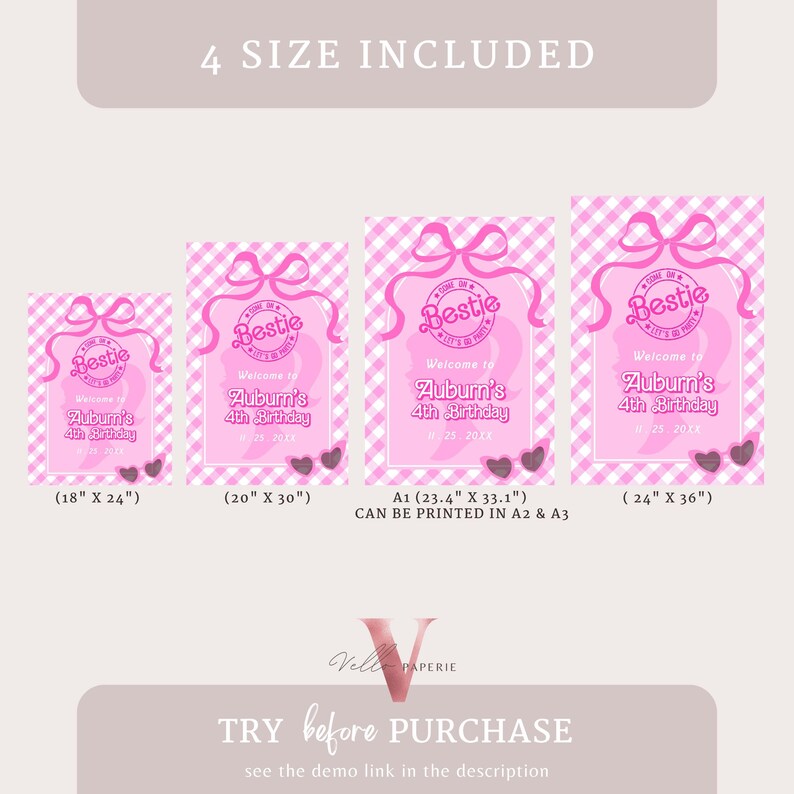 Editable bestie Glam Pink Fashion Doll Birthday Welcome Sign Cute ...