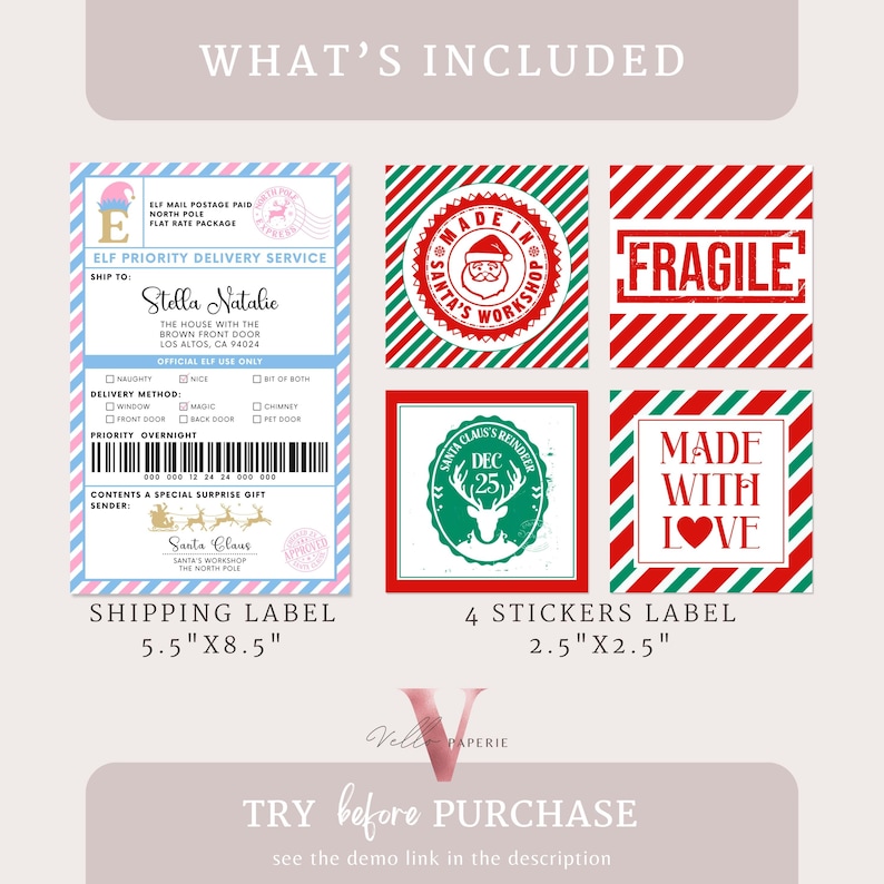 Editable Printable Elf Shipping Label Red Green Santa Workshop ...