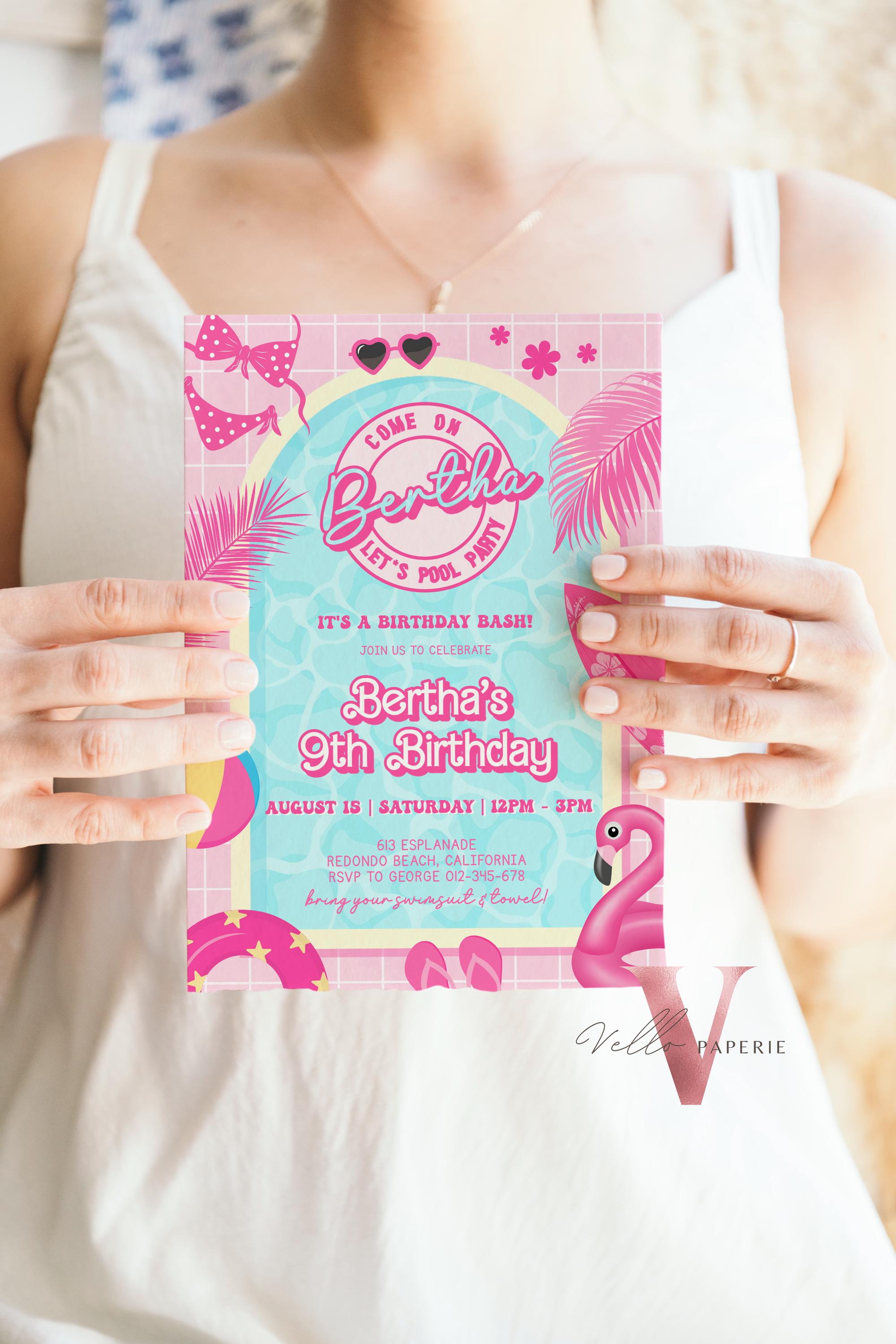 Instant Download Pink Doll Pool Birthday Invitation Editable Printable ...