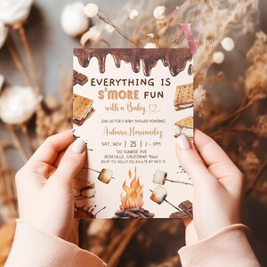 Editable S'mores Baby Shower Invitation | FALL Camping Bonfire Baby ...