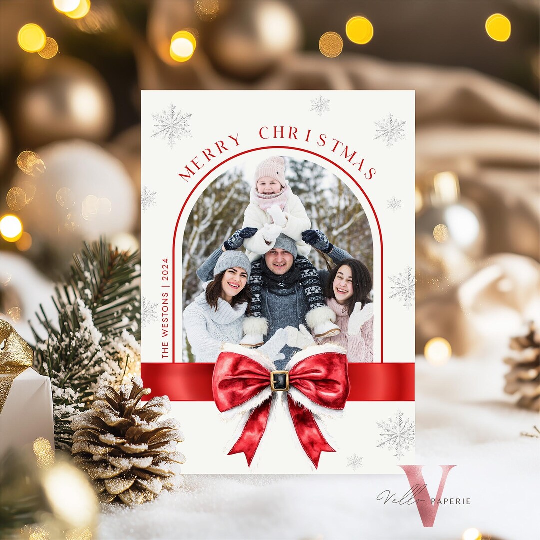 Printable 3 Designs Modern Photo Christmas Card Template | Red Santa ...