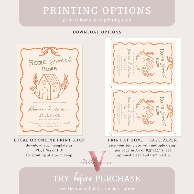 Full Editable Colors Handdrawn House Warming Invitation Home Sweet Home ...