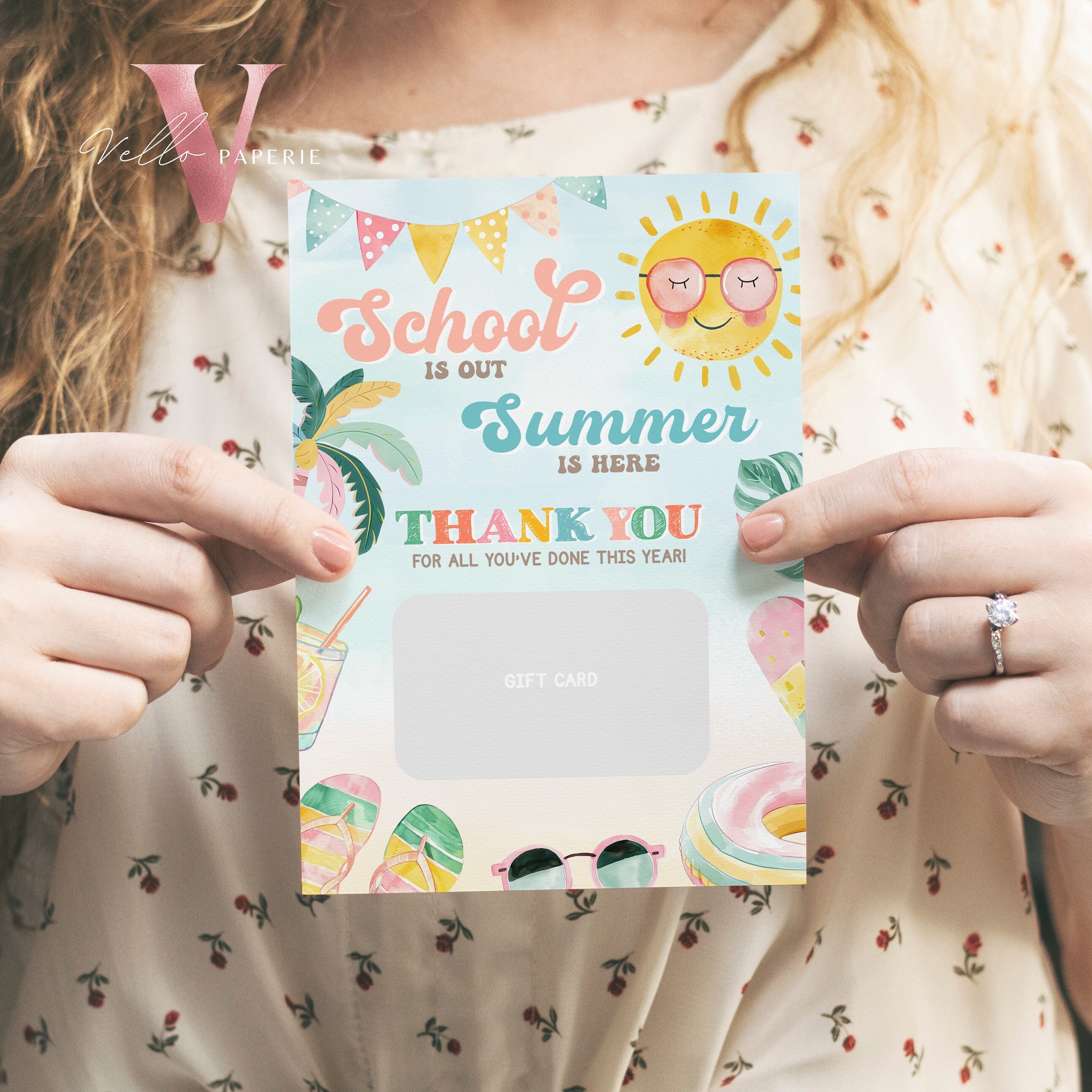 Editable Printable School is Out Summer is Here Gift Card Beach Summer ...