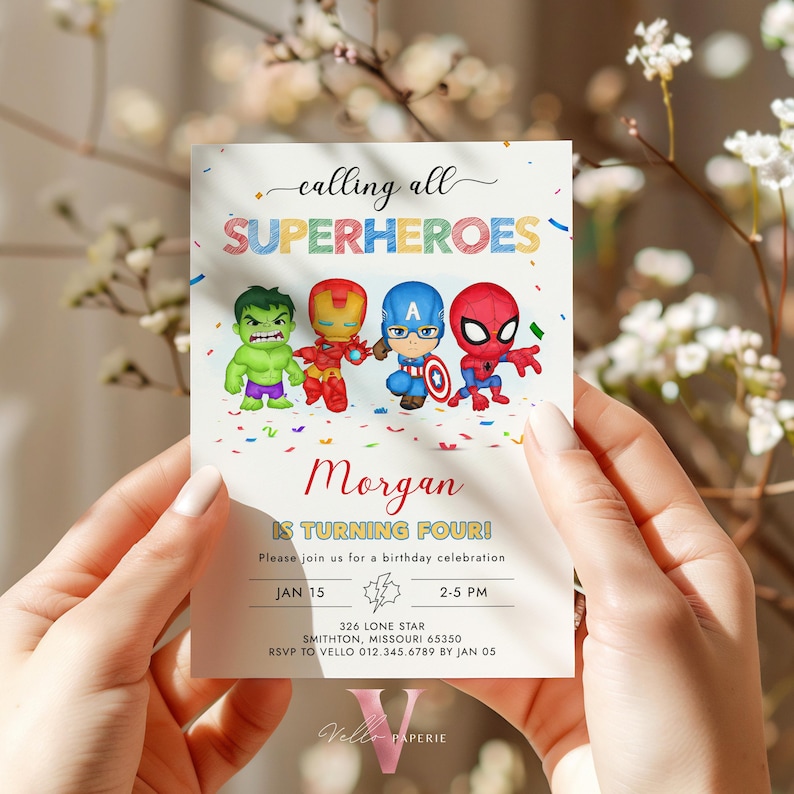Calling All Superheroes Birthday Invitation | Watercolor Avengers Kids ...