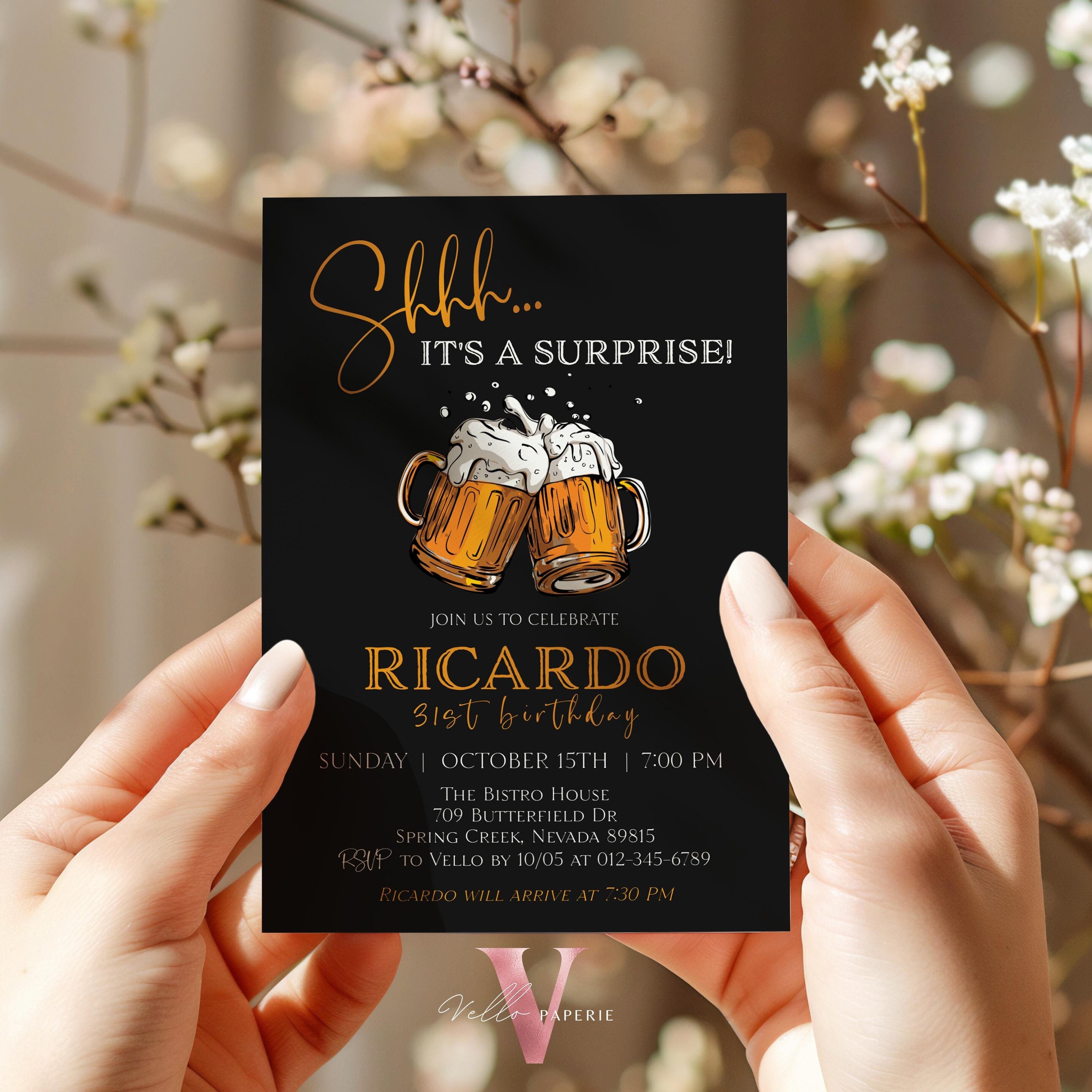 Beer Surprise Birthday Party Invitation | 30th 40th 50th Adult Birthday ...