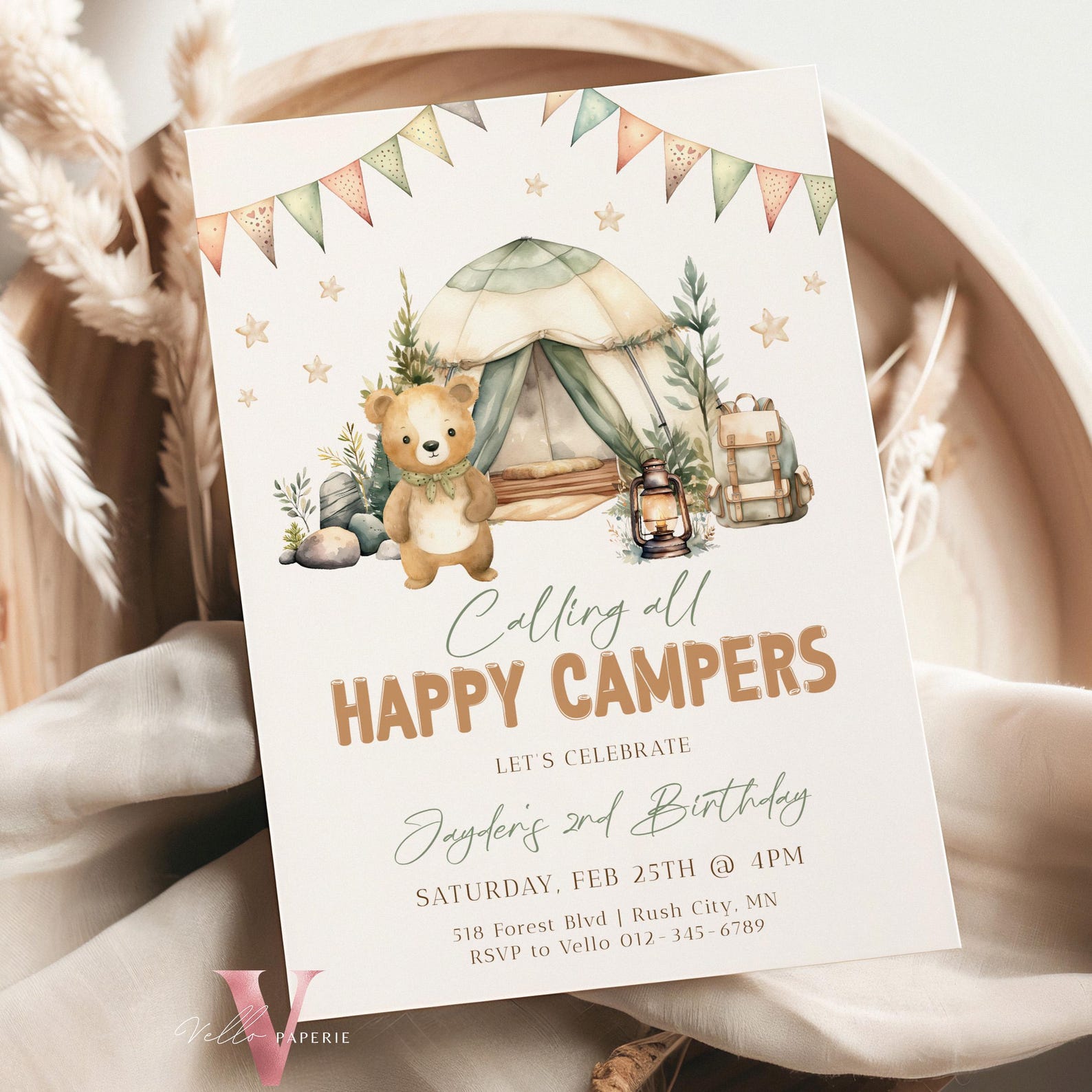 Calling All Happy Campers Invitation | Camping Birthday Invite ...