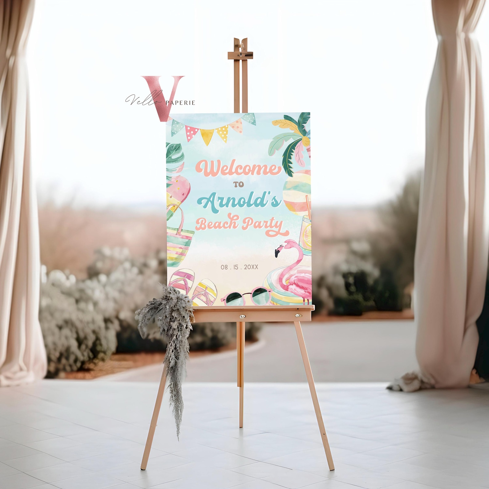 Editable Beach Birthday Party Welcome Sign | Watercolor Summer Party ...