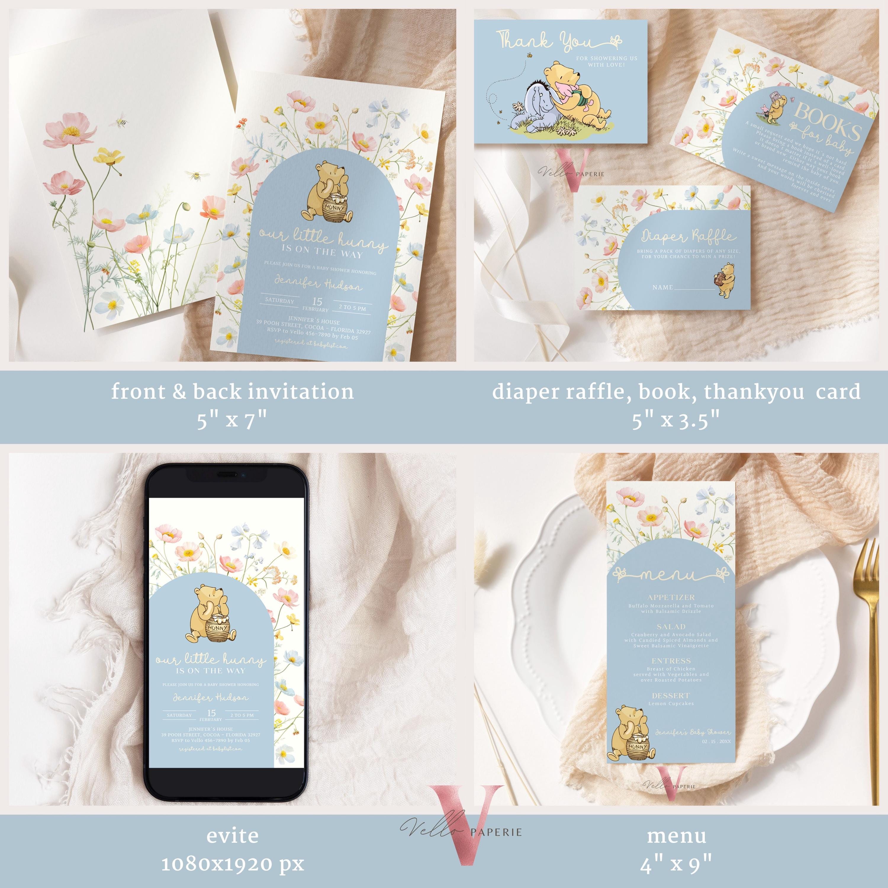 Blue Winnie the Pooh Baby Shower BUNDLE | Full Editable Beige Blue ...