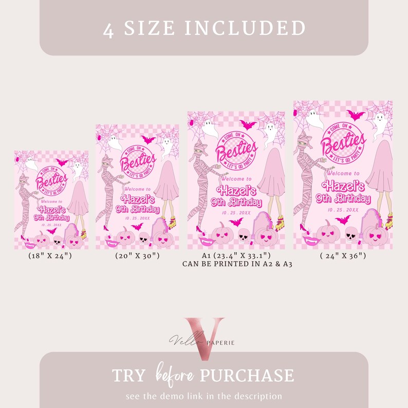 Editable bestie Spooky Pink Doll Halloween Birthday Welcome Sign Cute ...