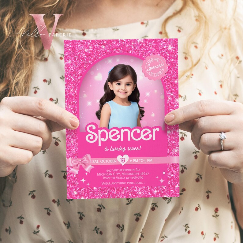 Selfie Pink Sparkle Fashion Doll Box Birthday Invitation, Editable ...