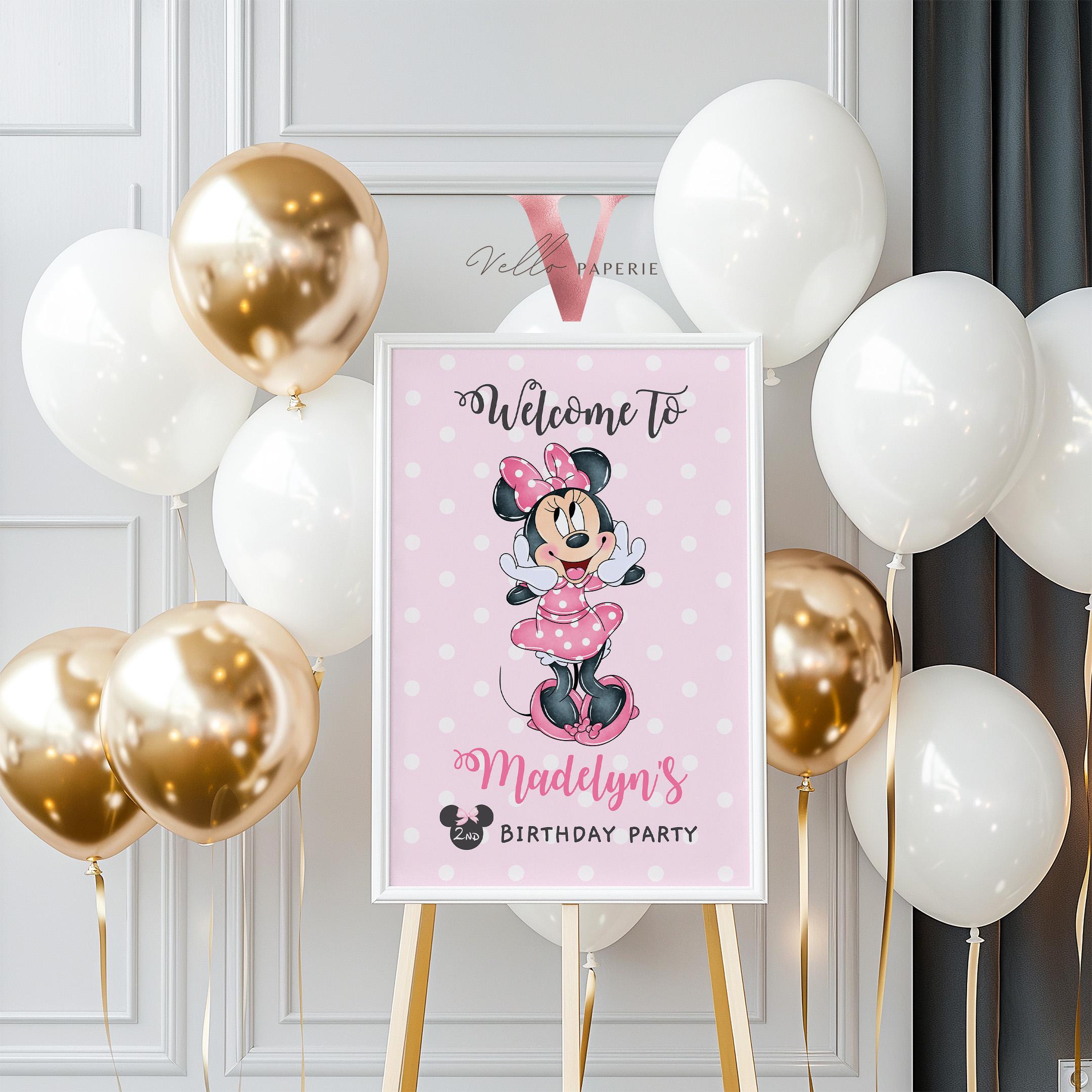 Editable Any Age Minnie Mouse Birthday Welcome Sign Light Pink Polkadot ...