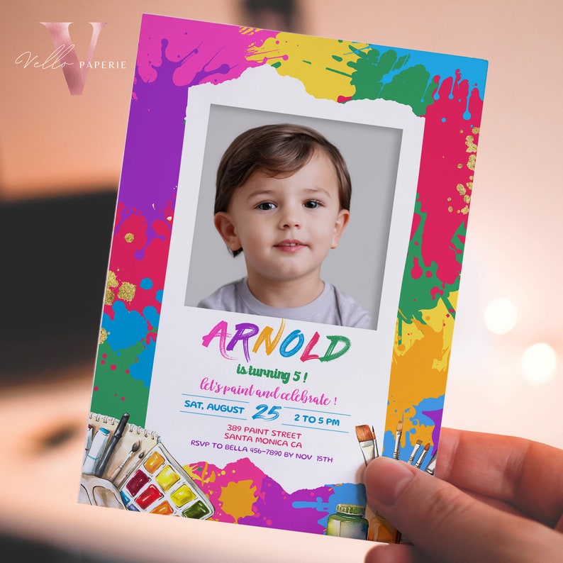 Colorful Kids Paint Birthday Invitation | Editable Printable Rainbow ...