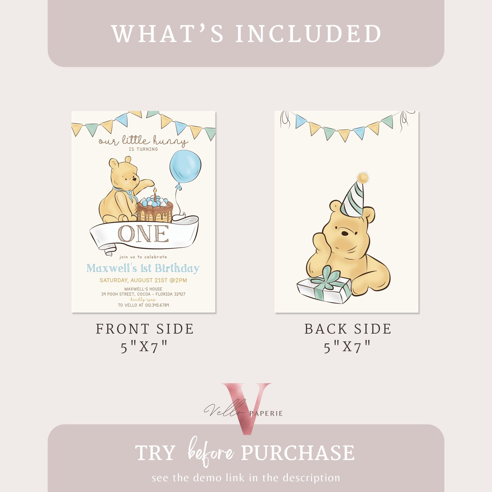 Classic Winnie the Pooh First /any Age Birthday Invitation | Editable ...