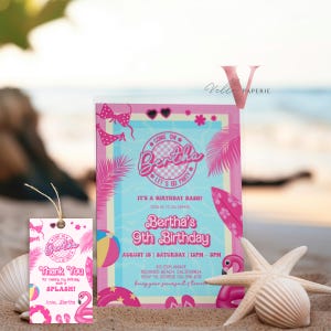 Pink Doll Pool Birthday Invitation Editable Printable Malibu Pool Party ...