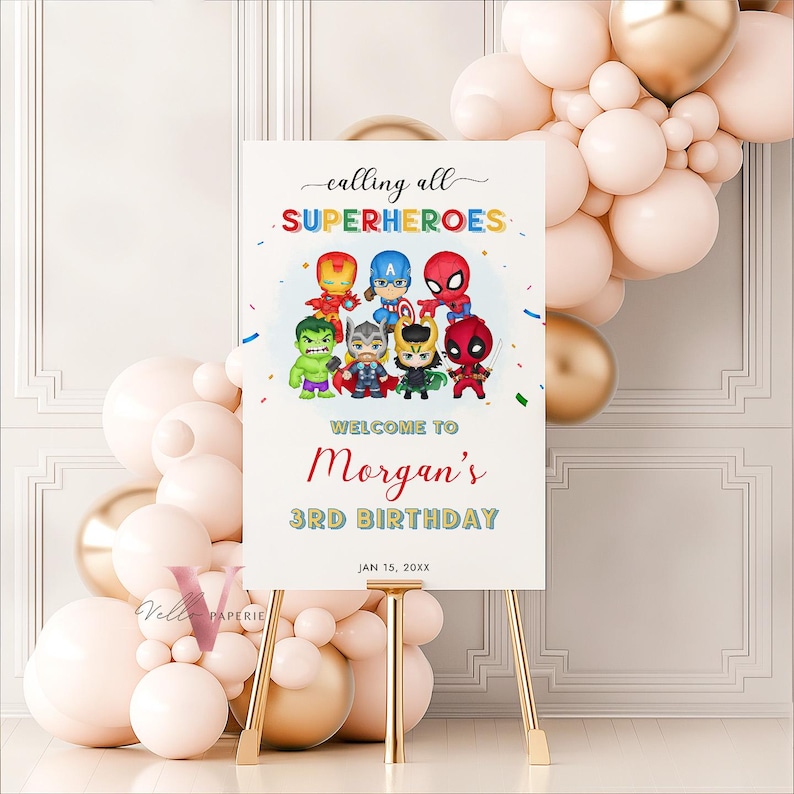 Editable Calling All Superhero Birthday Welcome Sign | Watercolor ...