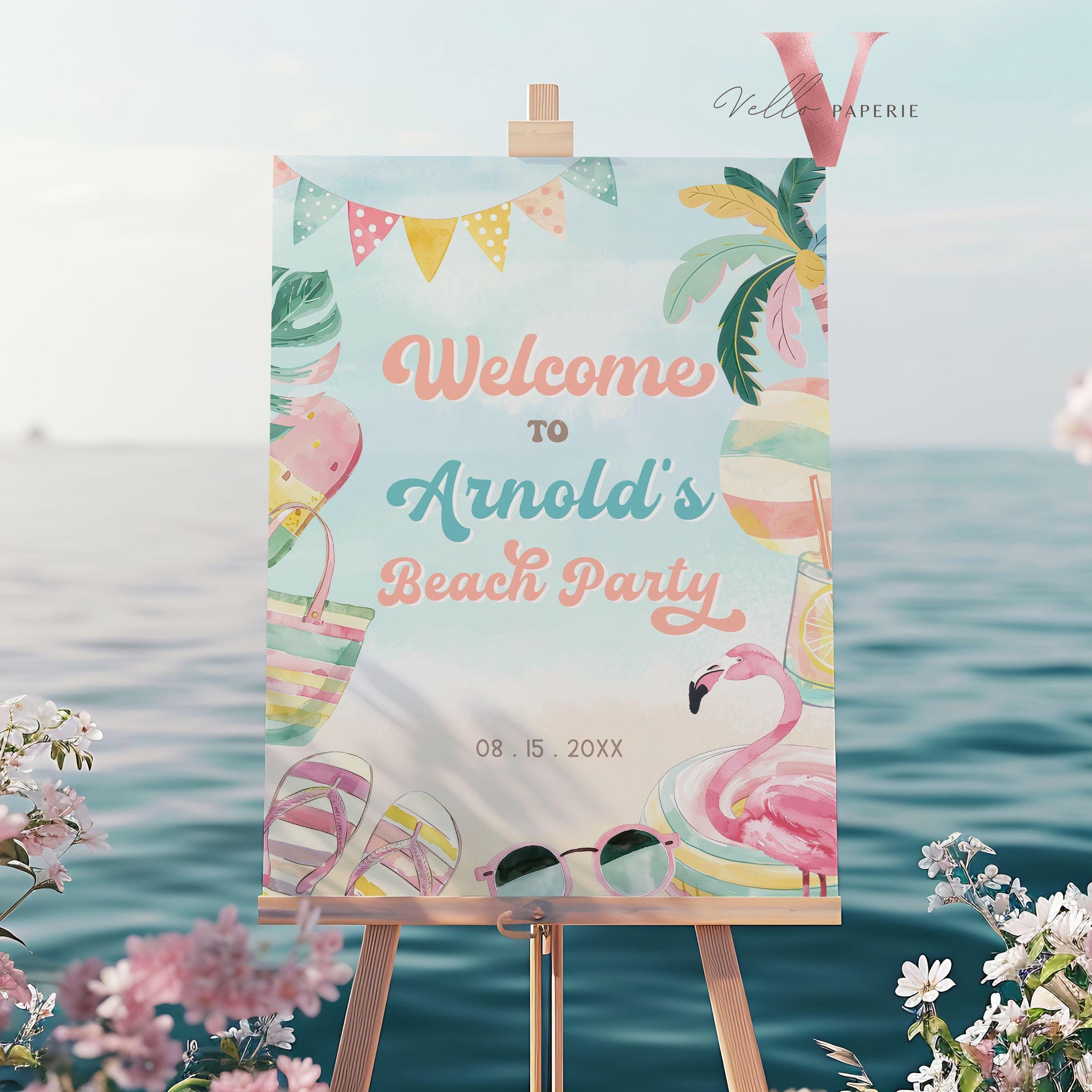 Editable Beach Birthday Party Welcome Sign | Watercolor Summer Party ...