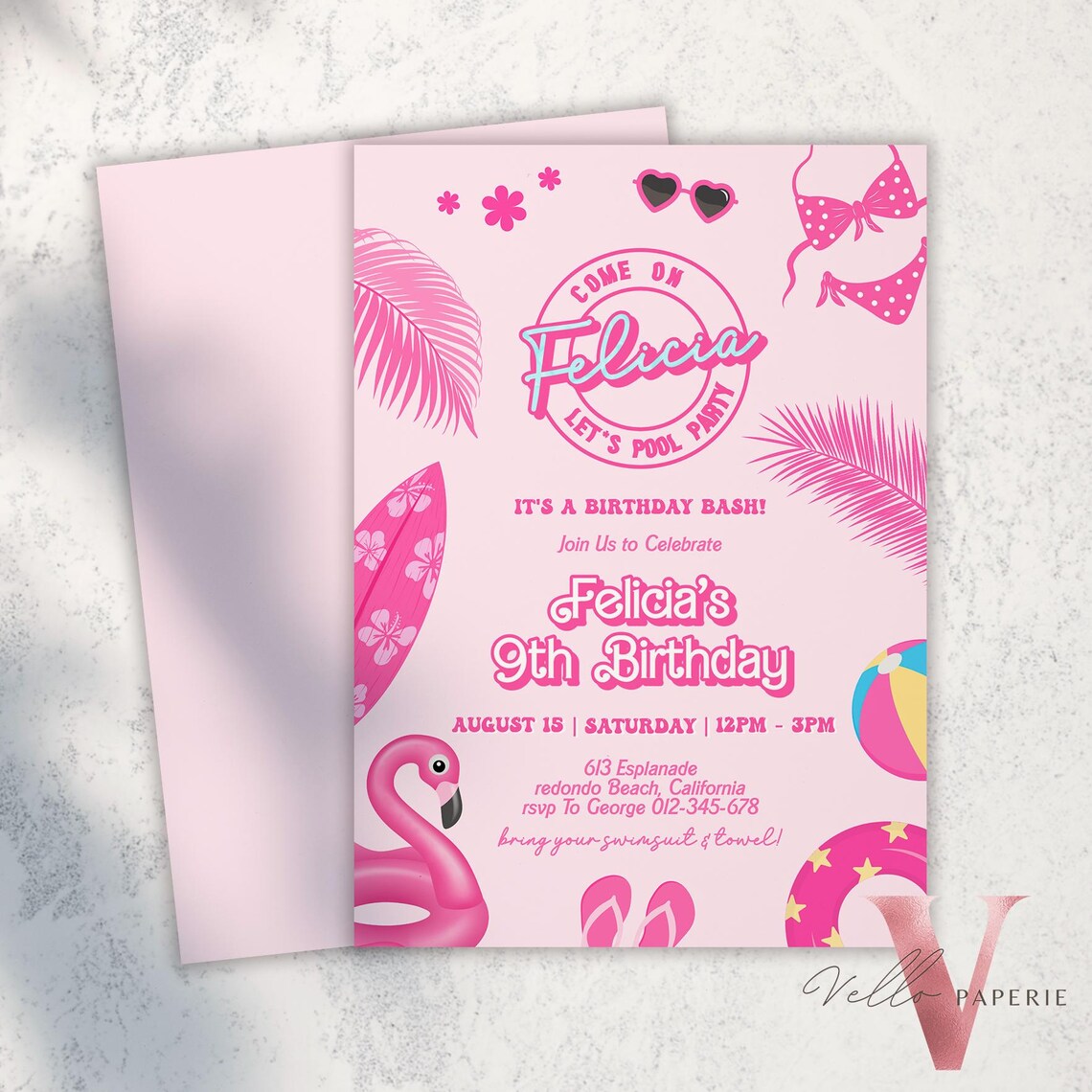 Instant Download Pink Doll Pool Birthday Invitation Editable Printable ...