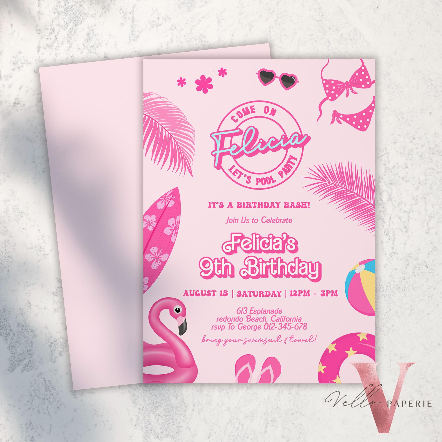 Instant Download Pink Doll Pool Birthday Invitation Editable Printable ...