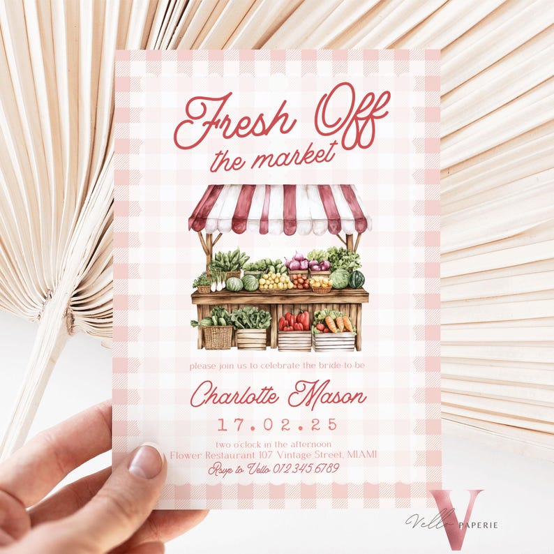 She's Fresh off the Market Bridal Shower Invitation | Vintage Red Pink ...