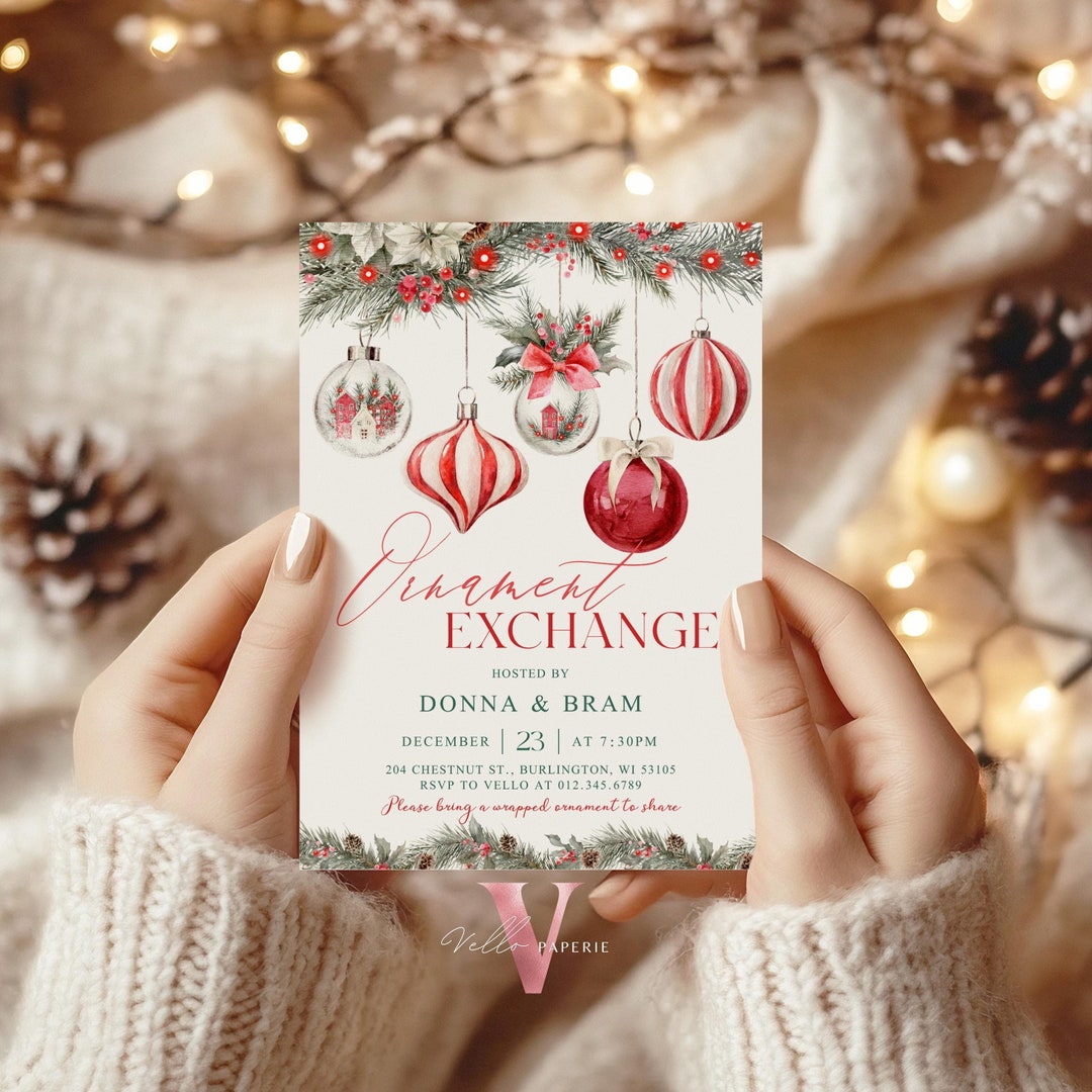 Editable Christmas Ornament Exchange Party Invitation | Merry Little ...