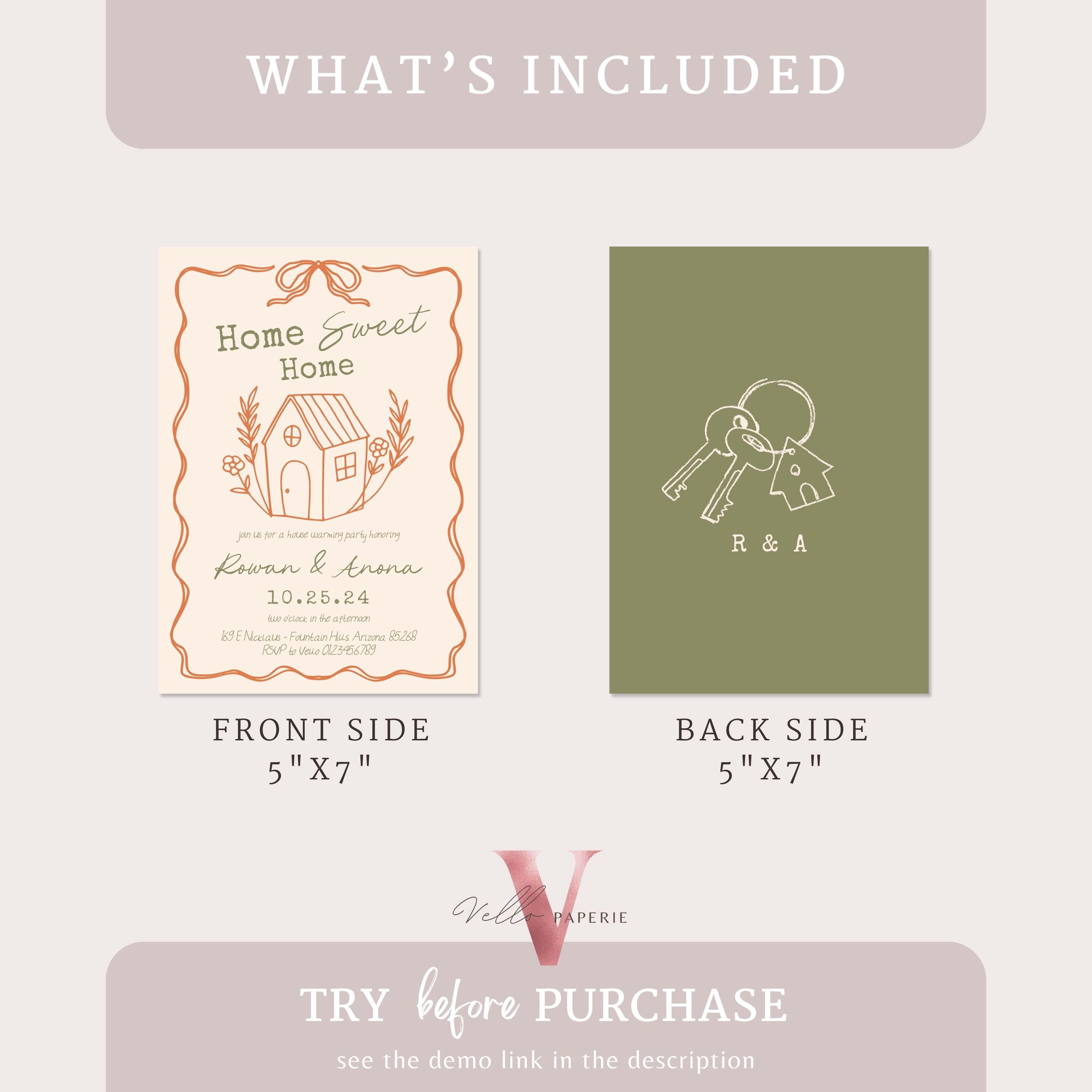 Full Editable Colors Handdrawn House Warming Invitation Home Sweet Home ...